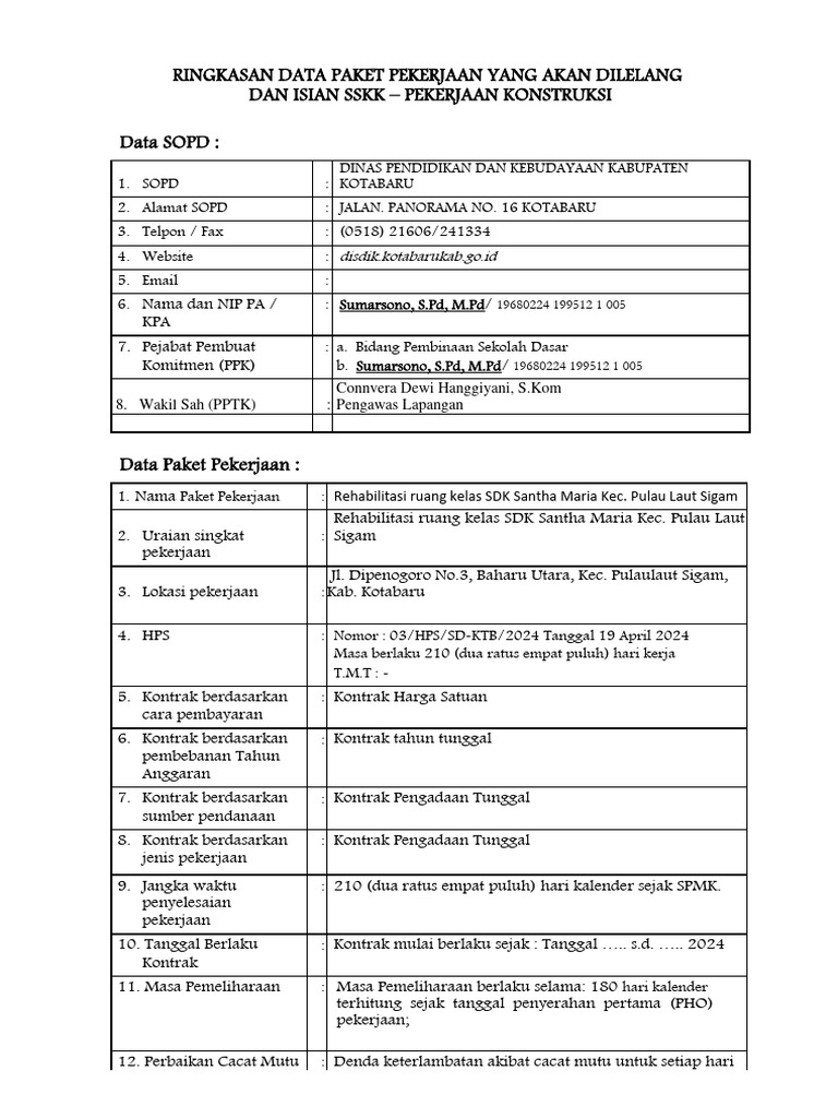 Ringkasan Data Paket Pekerjaan | PDF