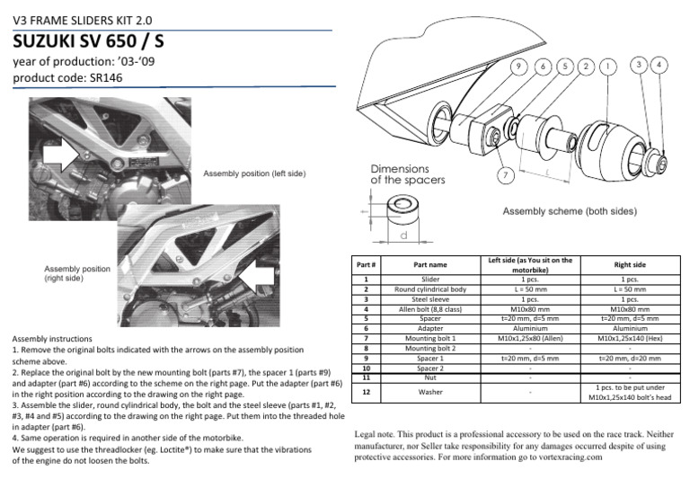 Vortex v320 Frame Sliders Suzuki sv650 sv650 s20032009 | Download Free PDF | Screw