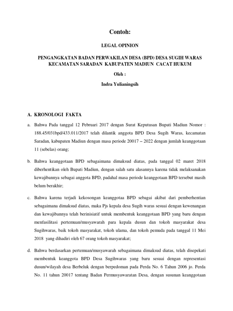 Contoh Legal Opinion | PDF | Politik | Olahraga & Rekreasi