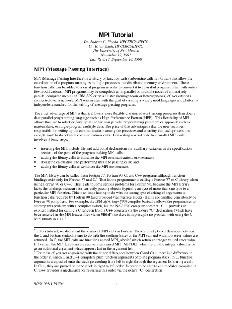 MPI Tutorial: MPI (Message Passing Interface) | Download Free PDF | Message Passing Interface ...