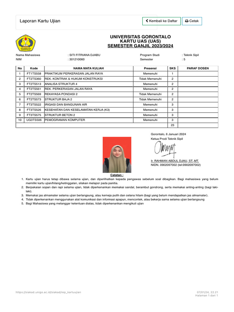 Laporan Kartu Ujian | PDF | Teknologi & Rekayasa