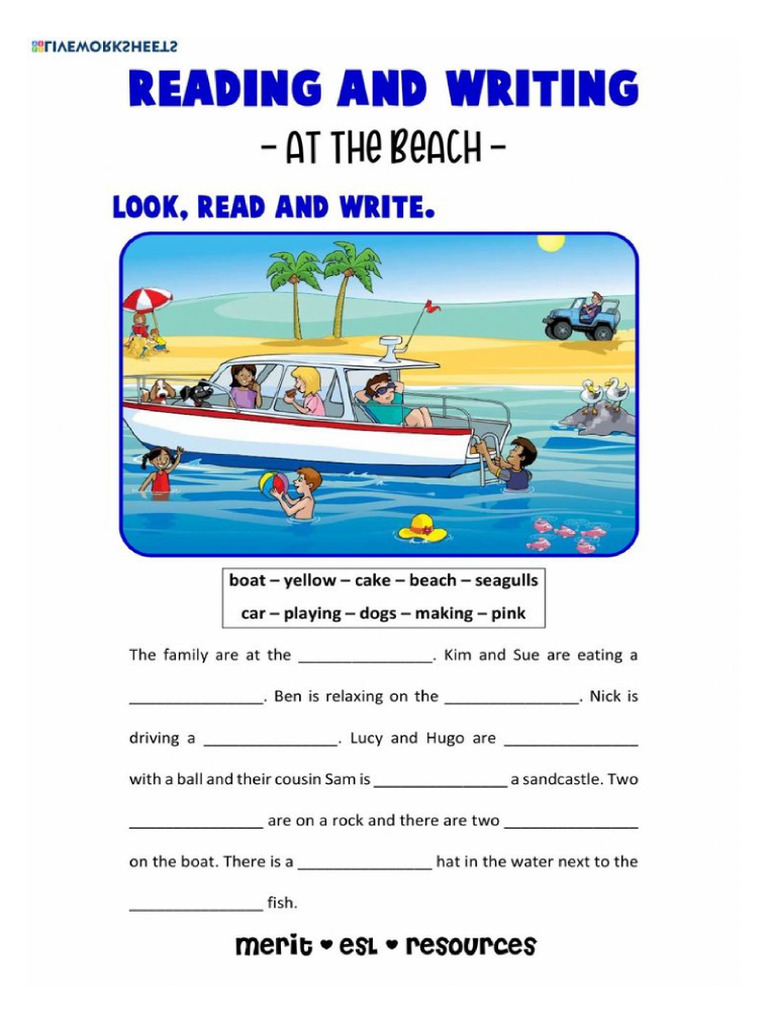 Reading and Writing - at The Beach Worksheet | PDF