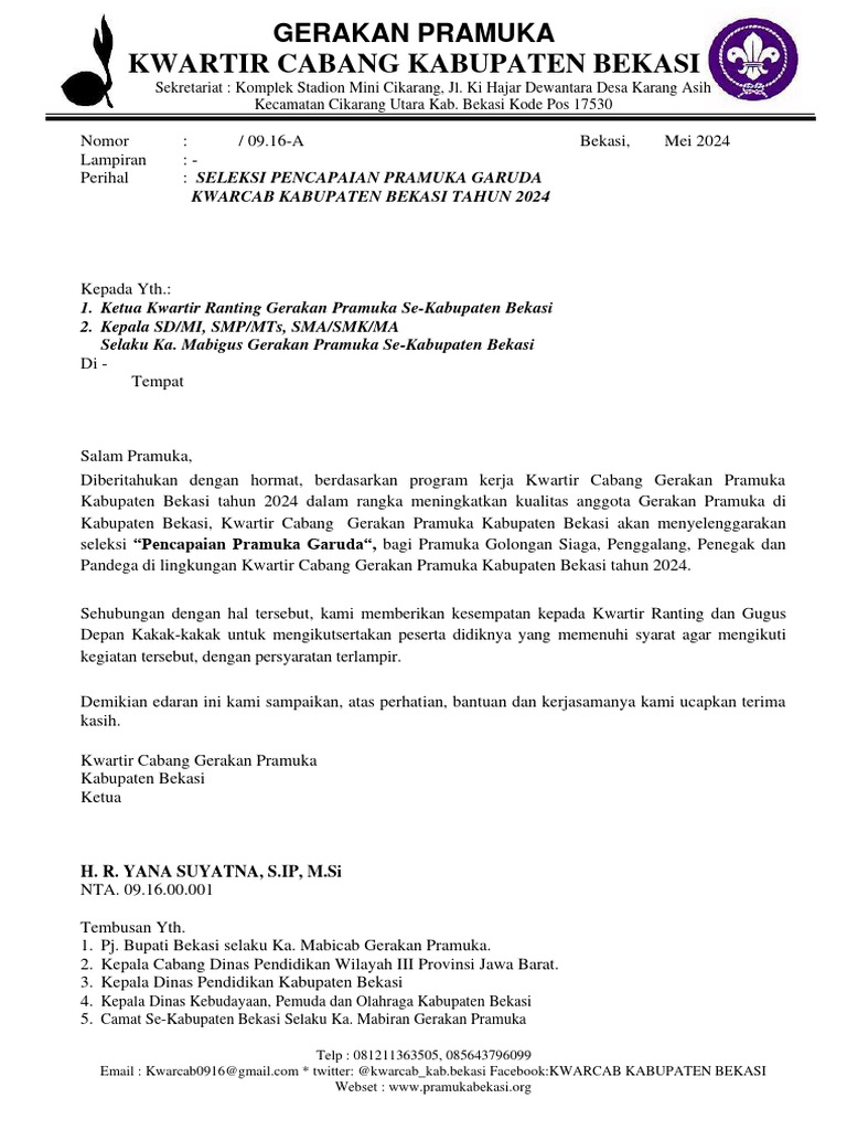 Draf. Edaran Seleksi Pramuka Garuda 2024 | PDF Draf. Edaran Seleksi Pramuka Garuda 2024 | PDF