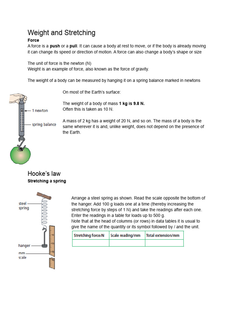 Weight and Stretching | PDF | Weight | Force