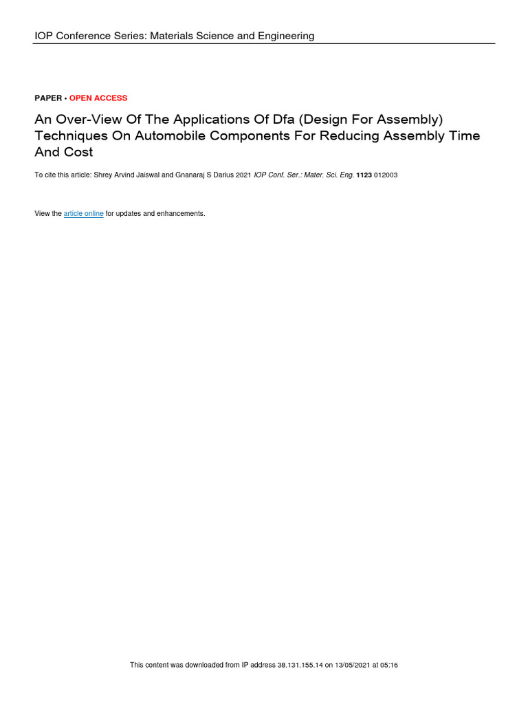 An Over-View of The Applications of Dfa Design For | PDF | Production ...