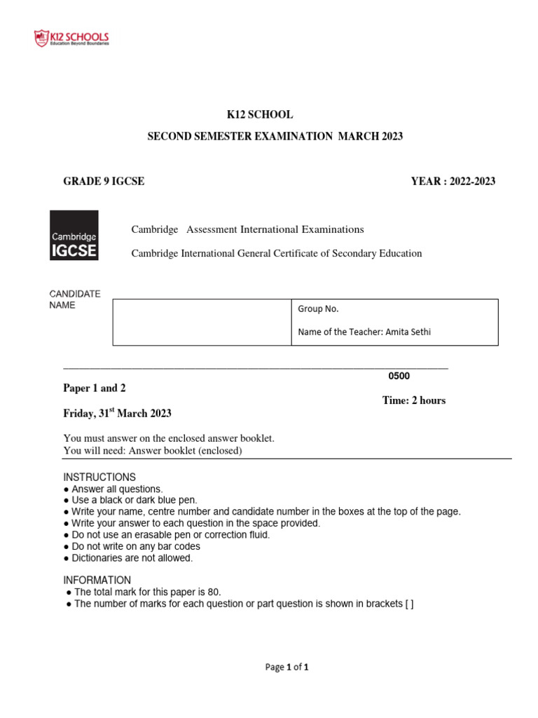 Grade 9 IGCSE Term 2 English FLE QP | PDF | Kayak