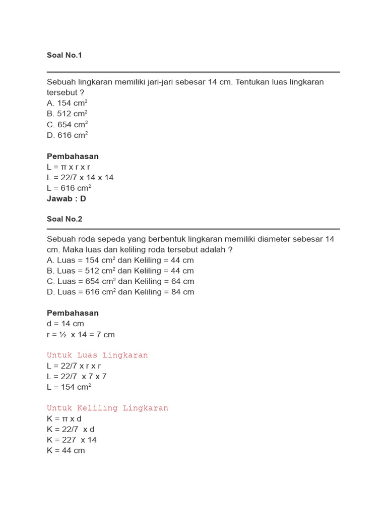 Soal dan Pembahasan Lingkaran Kelas 9 | PDF | Metode & Bahan Ajar
