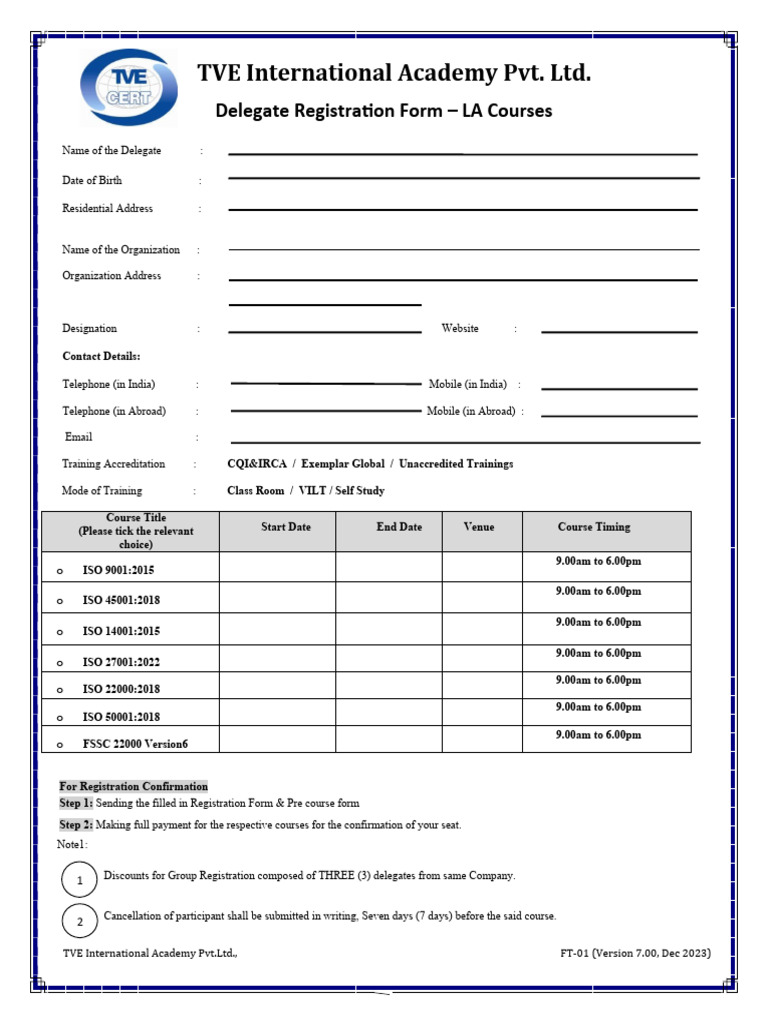 TVE - Registration Form - LA Courses | PDF | Occupational Safety And ...