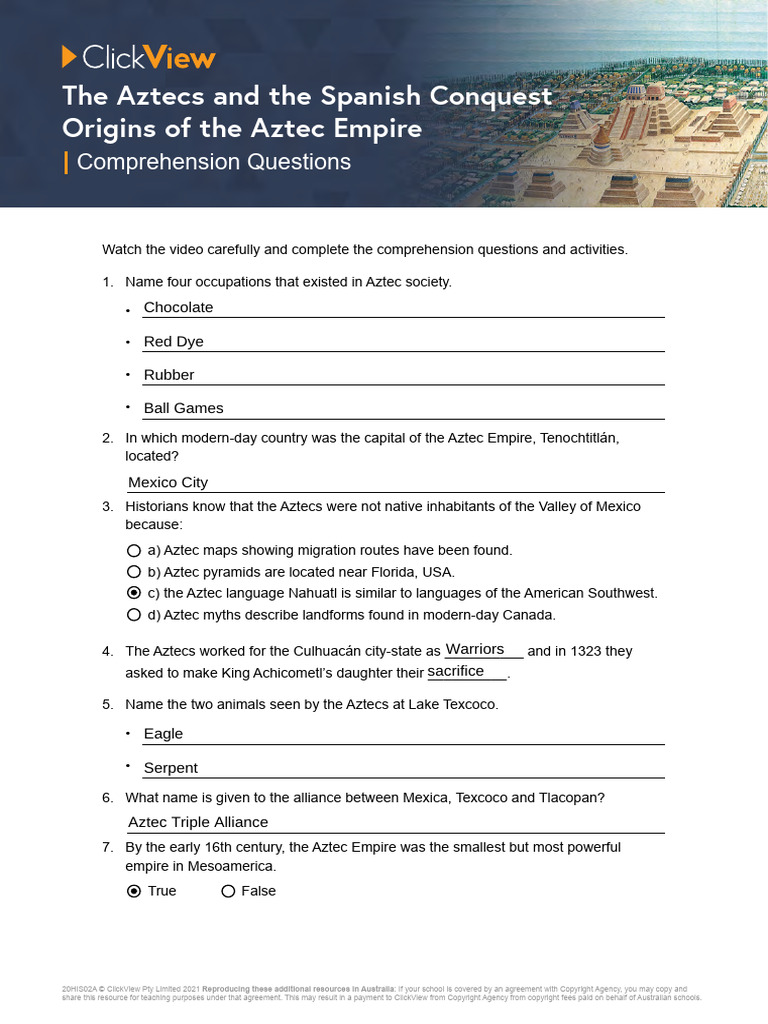 CLICKVIEW Comprehension Questions | PDF | Culture Of The Americas | Pre ...