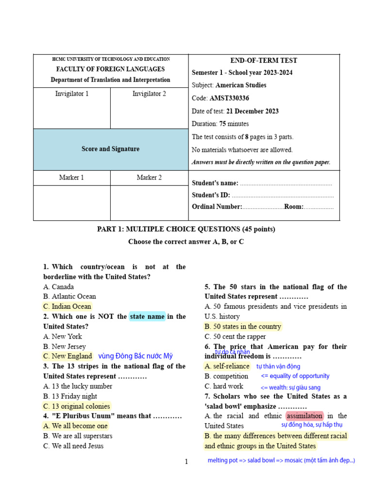 American Studies Exam | PDF | Employment