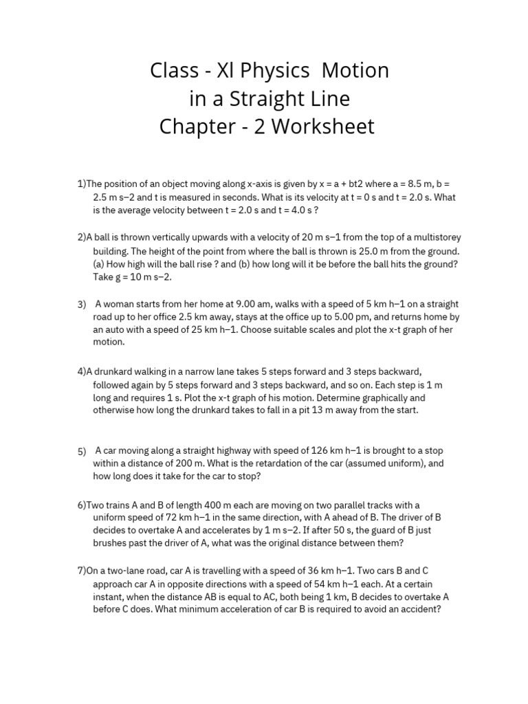 Grade 11 Worksheet - Motion 1d.pdf | PDF