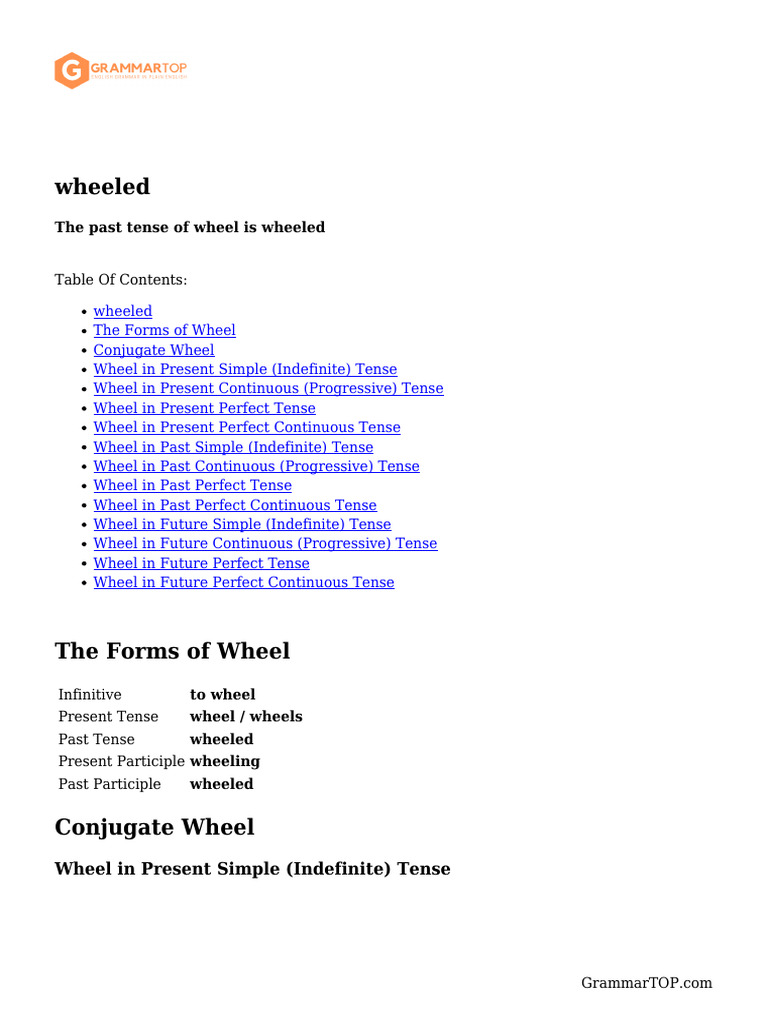 Verb Conjugation: "Wheel" | PDF | Perfect (Grammar) | Grammatical Tense