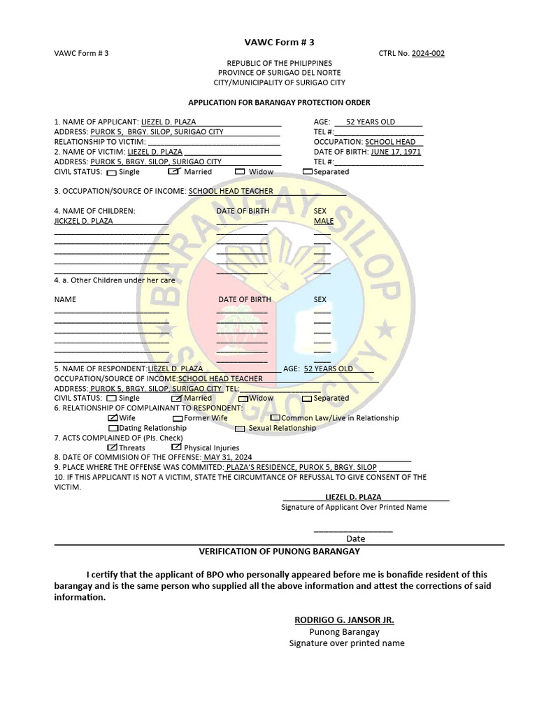 VAWC Forms | PDF | Justice | Crime & Violence