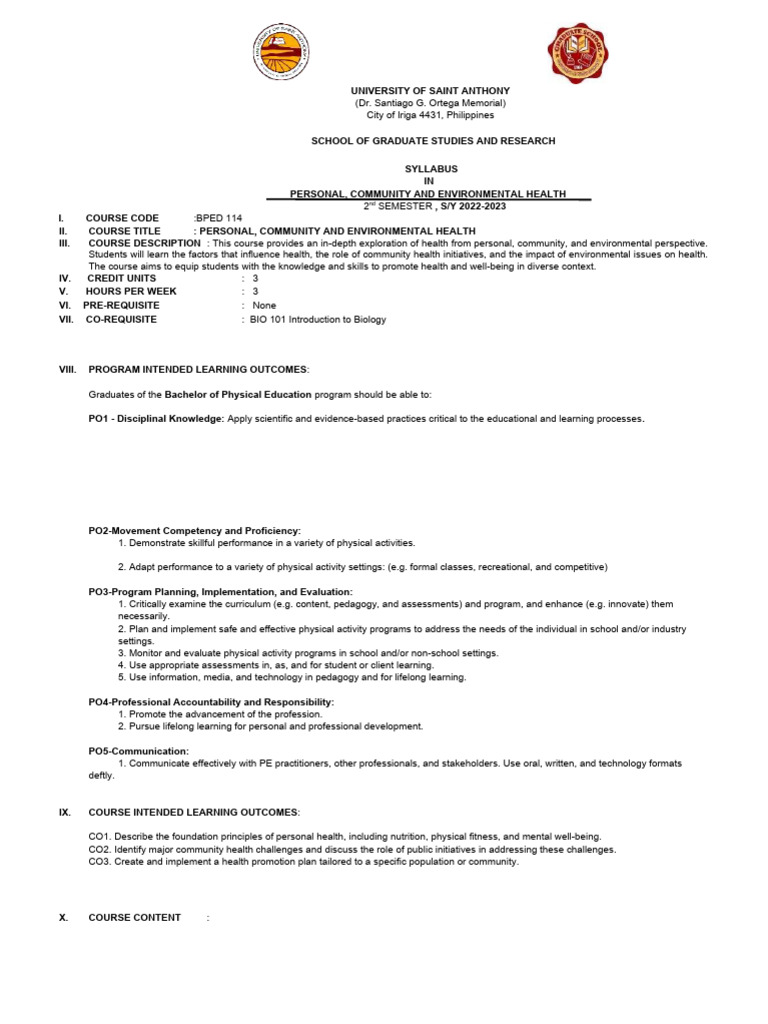 Hayddie - Bped Syllabus - Maed Mapeh | PDF | Preventive Healthcare ...