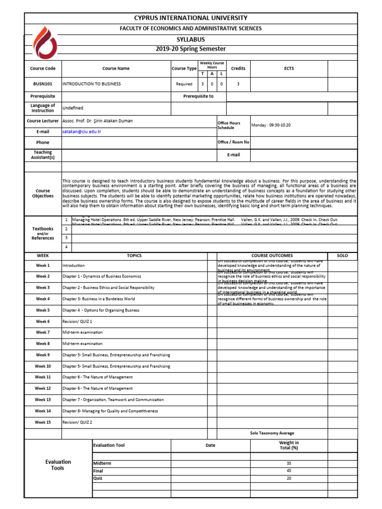 Introduction to Business Syllabus CIU | PDF | Cognition | Human ...