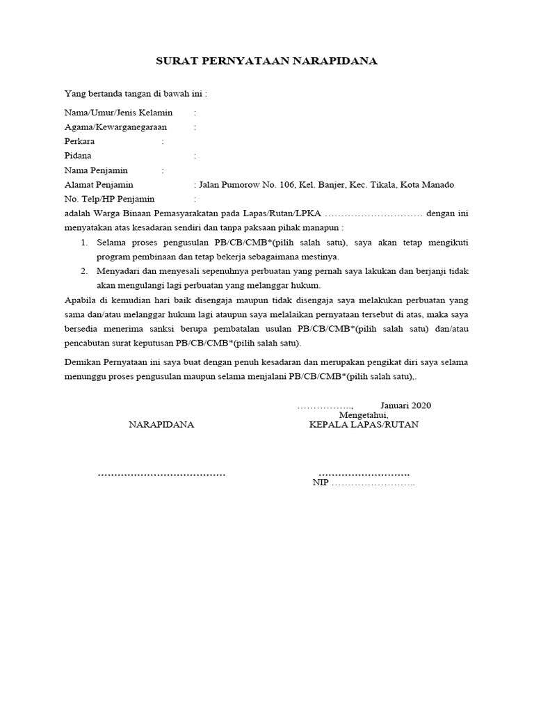 Surat Pernyataan Narapidana | PDF | Hukum