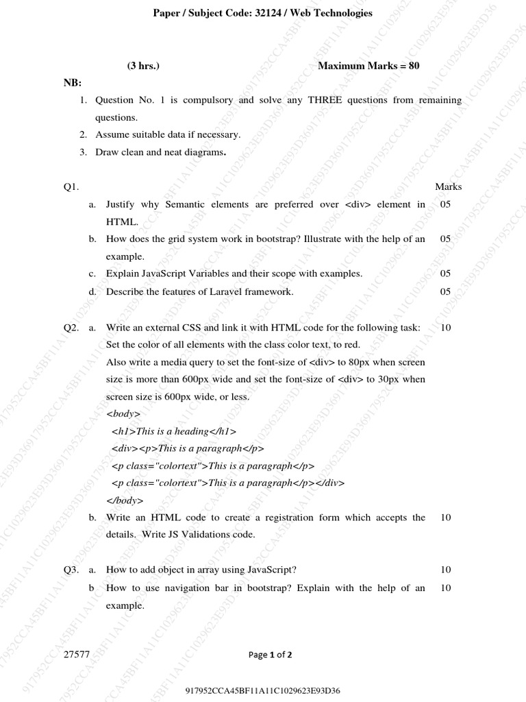 Pyq 1 | PDF | Data Management | Web Development