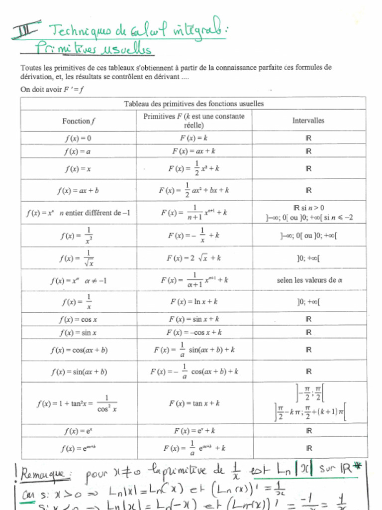 Primitives Usuelles | PDF