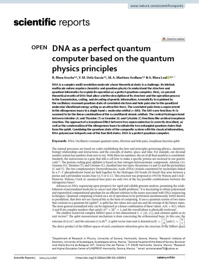 DNA As A Perfect Quantum Computer Based On The Quantum Physics Principles | PDF | Quantum ...
