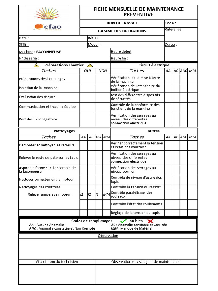 Bon de Travail Maintenance Préventive | PDF | Ingénierie mécanique