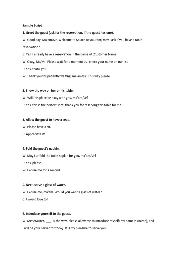 Sample Script | PDF | Entrée | Cooking