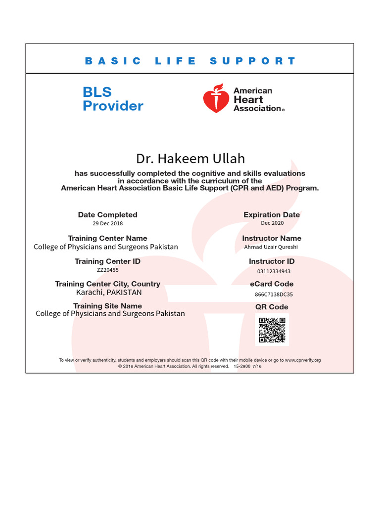 BLS WORKSHOP CERTIfICATE | PDF | Emergency Medical Services | Medical ...