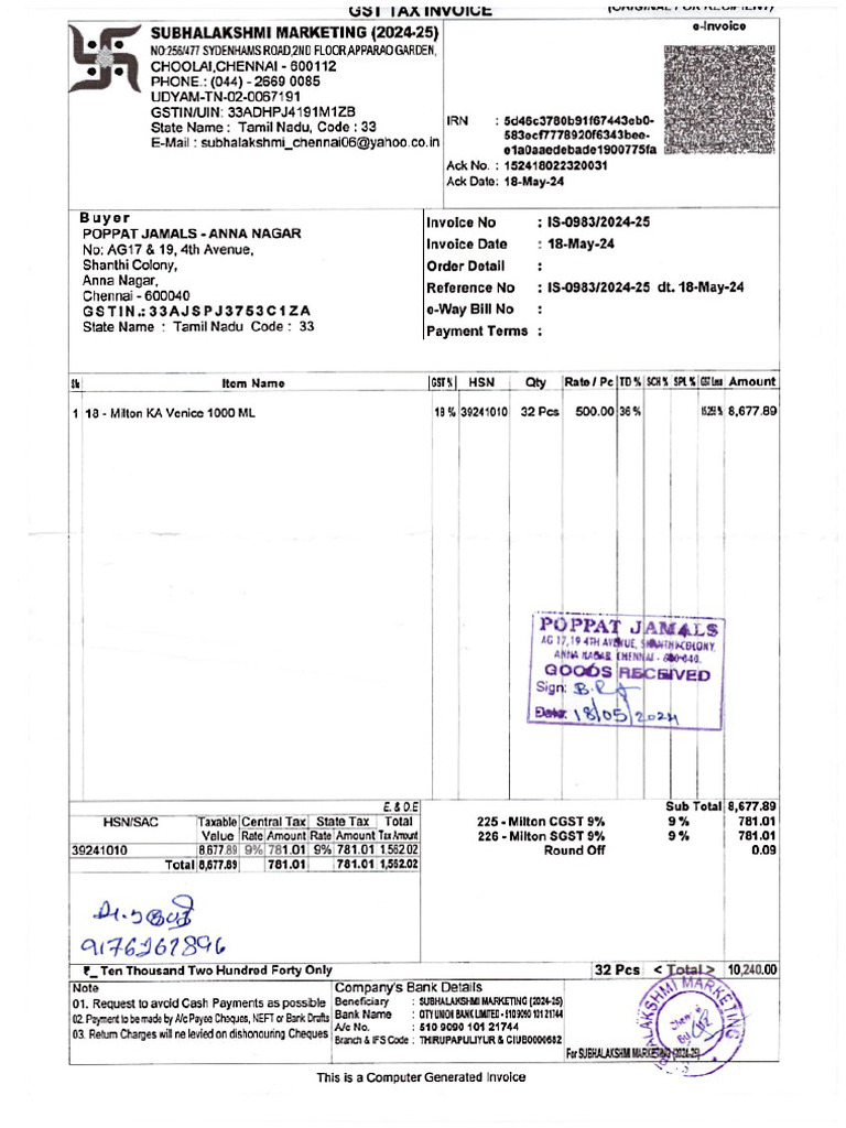 Milton Invoice Pfa 200524 | PDF
