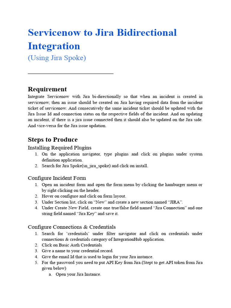 Servicenow To Jira Bi-Directional Integration-1 | PDF | Computing | Software