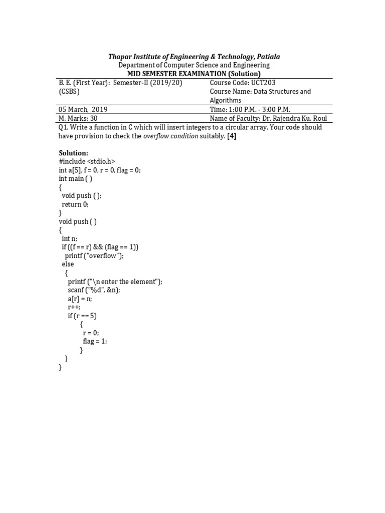 Uct203 Mid Exam Solution Pdf Pointer Computer Programming Computer Programming
