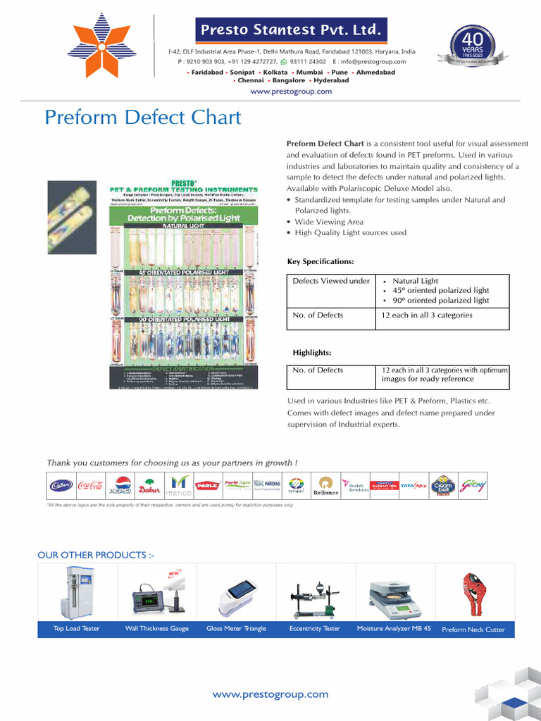 Preform Defect Chart: Presto Stantest Pvt. LTD | PDF | Electromagnetic ...