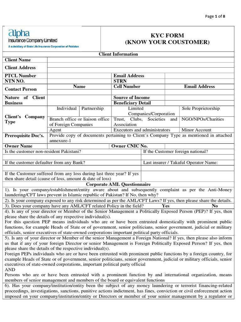 KYC Form Corporate Vers. 2024 | PDF | Identity Document | Business