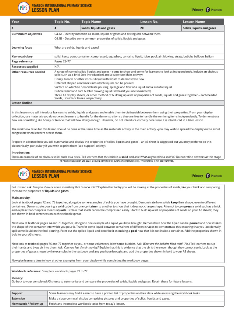 Y4-LessonPlan-Solids-liquids-and-gases | Download Free PDF | Thermometer | Temperature
