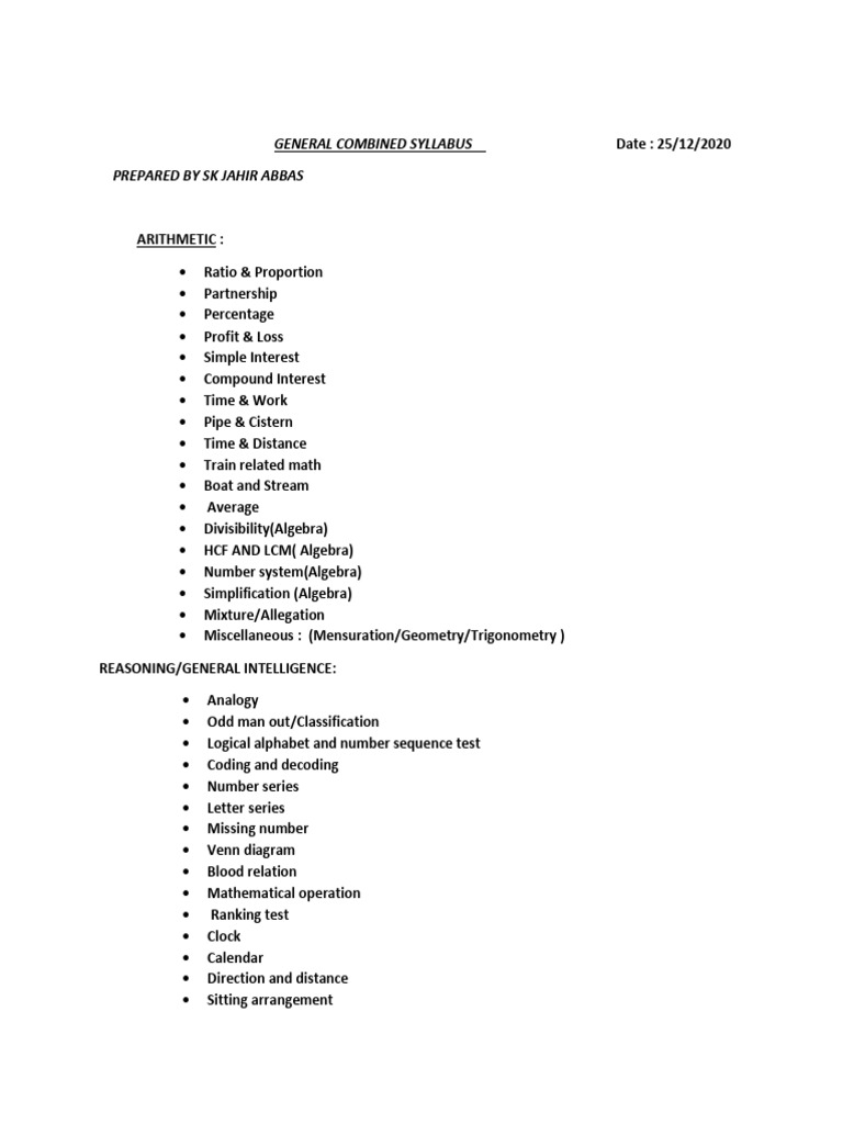General Combined Syllabus | PDF | Chemistry | Physics