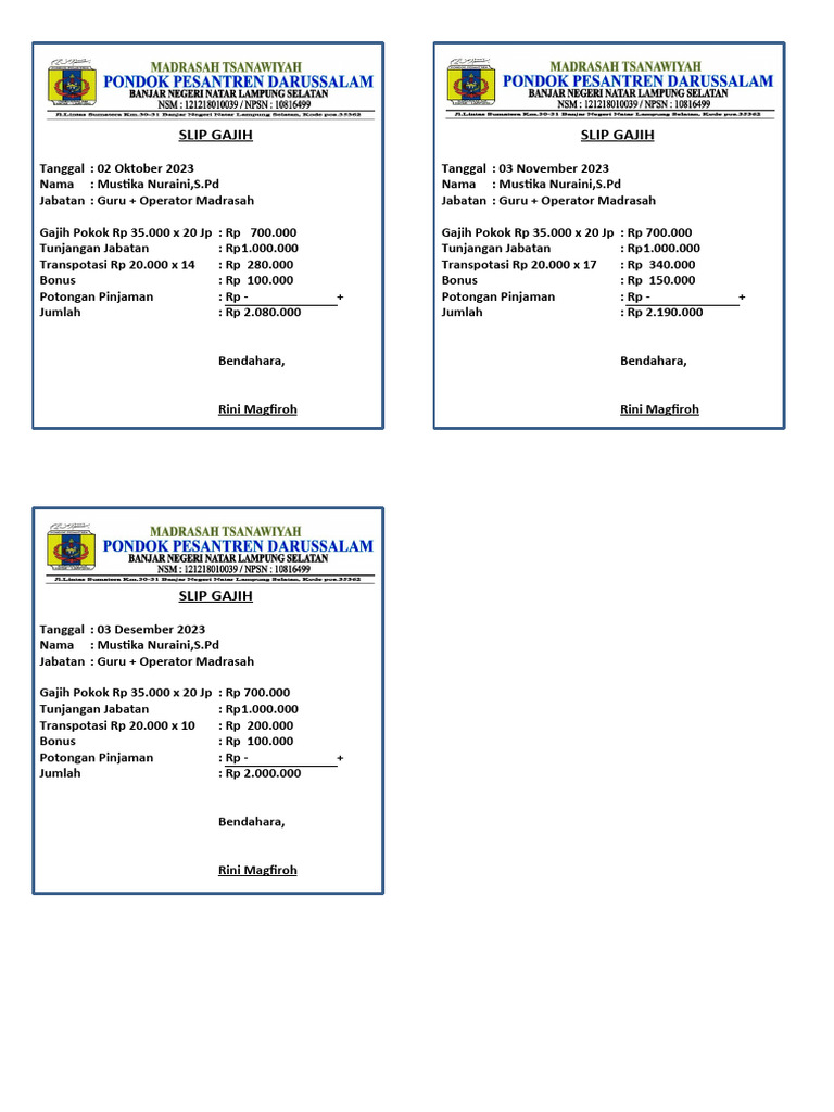 Slip Gaji Guru dan Waka Kurikulum 2023 | PDF | Hukum