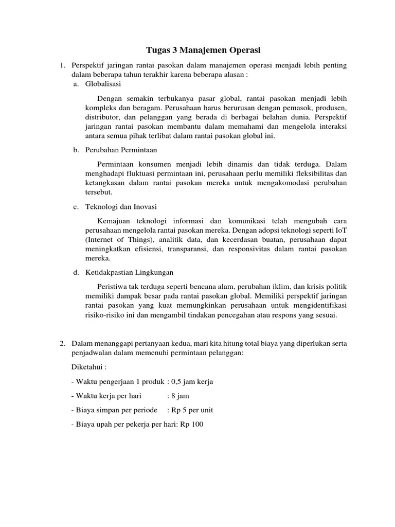 Tugas 3 Manajemen Operasi | PDF | Bisnis | Komputer