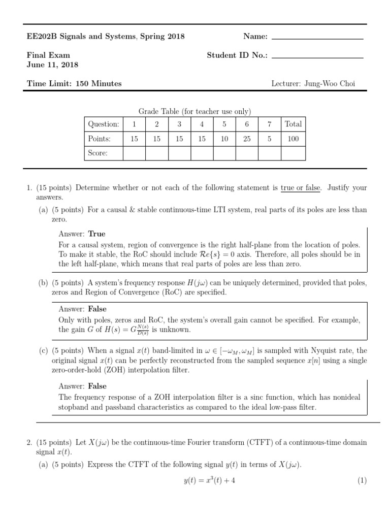 SS202B 2018final Sol | PDF | Sampling (Signal Processing) | Control Theory