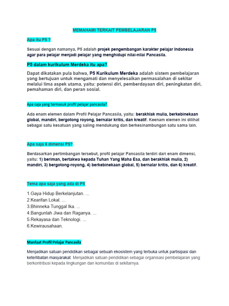 Mengenal P5 | PDF | Karier & Perkembangan | Pengembangan Diri