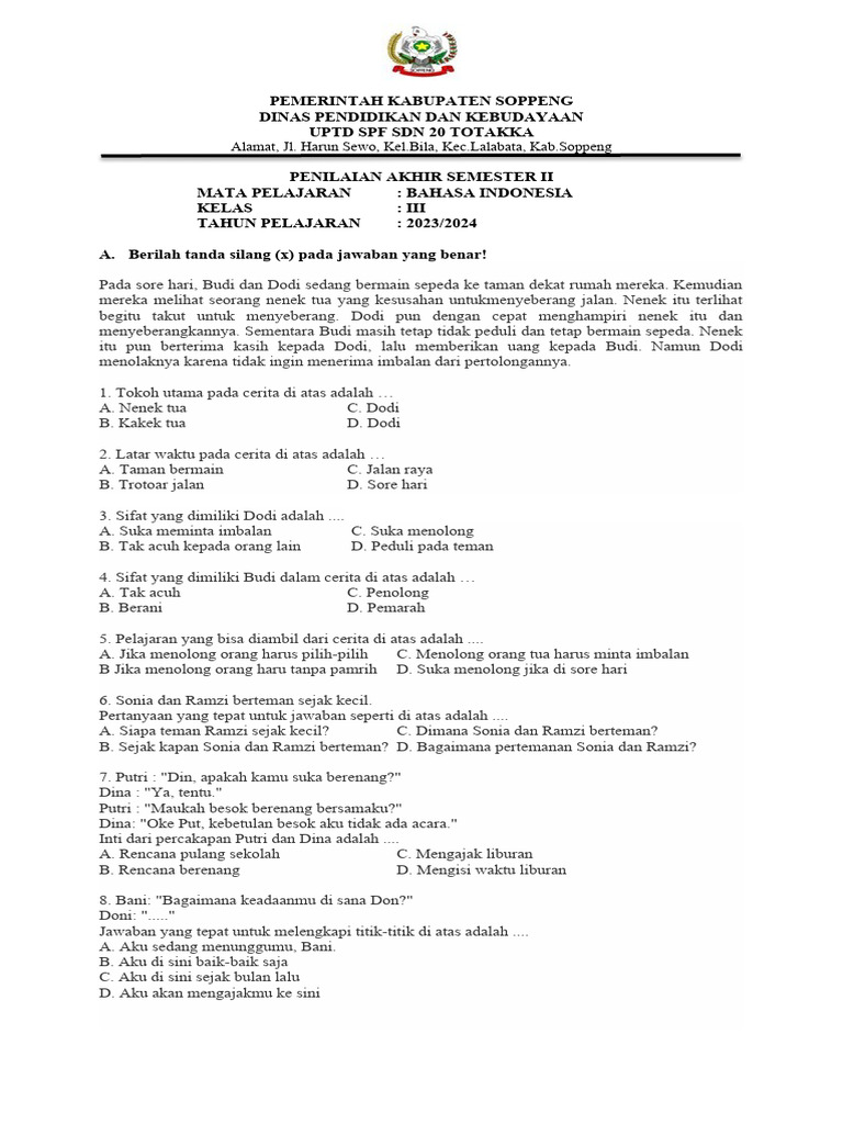 Soal KLS 3 B.indo | PDF