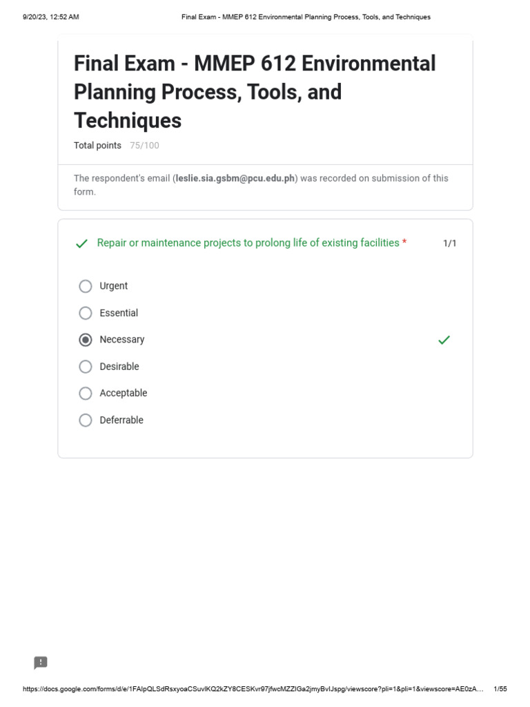 MMEP 612 Environmental Planning Exam | PDF | Infrastructure | Life Cycle Assessment