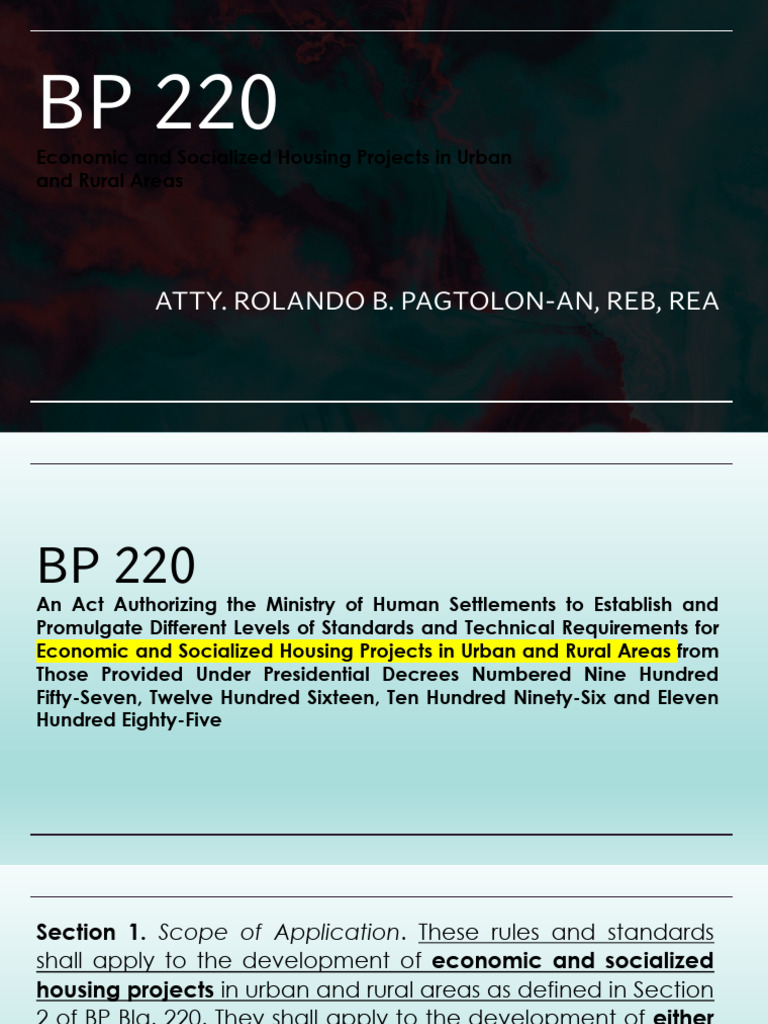 BP 220 PPT With Pics | PDF | Land Lot | Wall