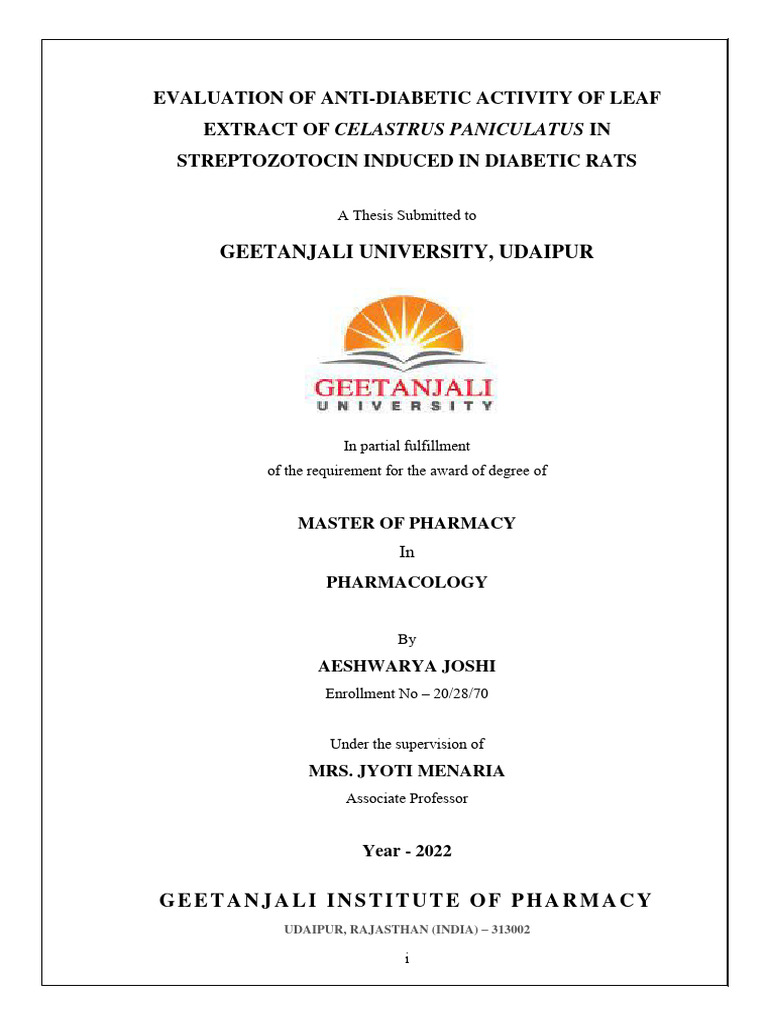 Final Thesis Aeshwariya Joshi M.pharma | PDF | Insulin | Insulin Resistance