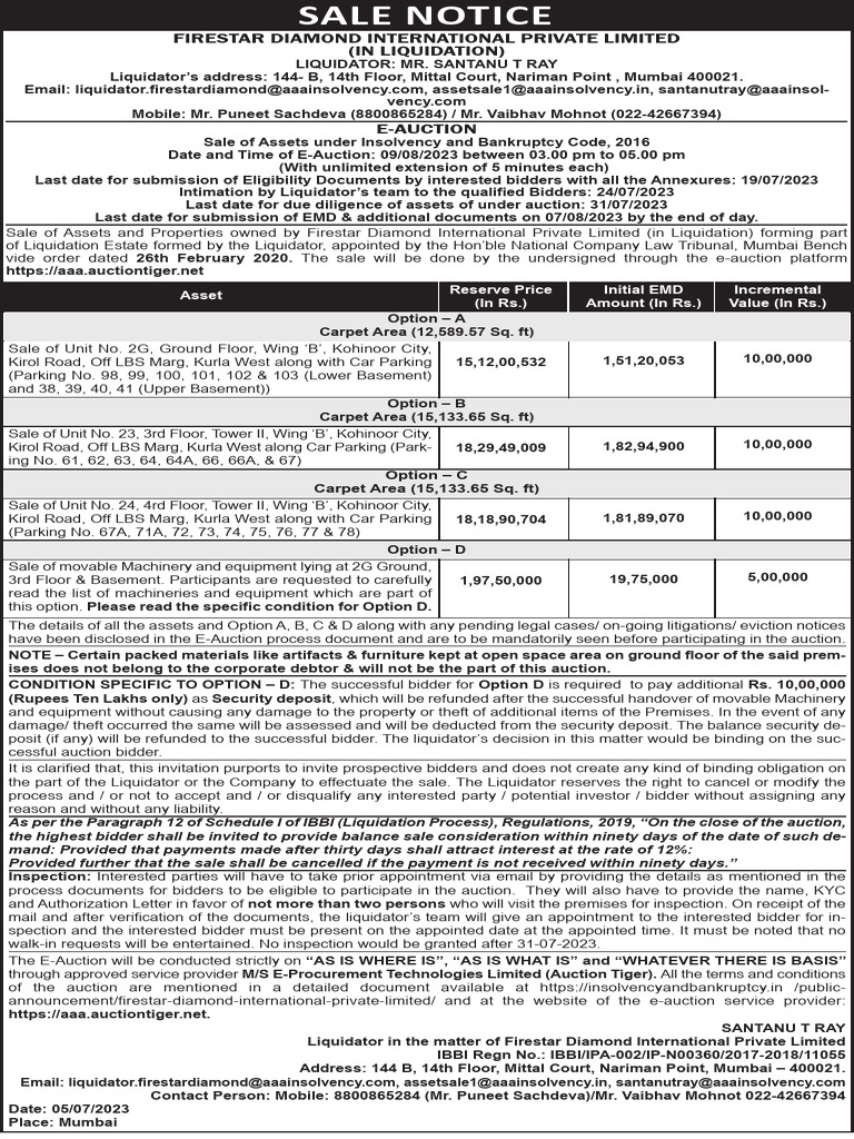 12th Sale Notice | PDF | Auction | Private Law