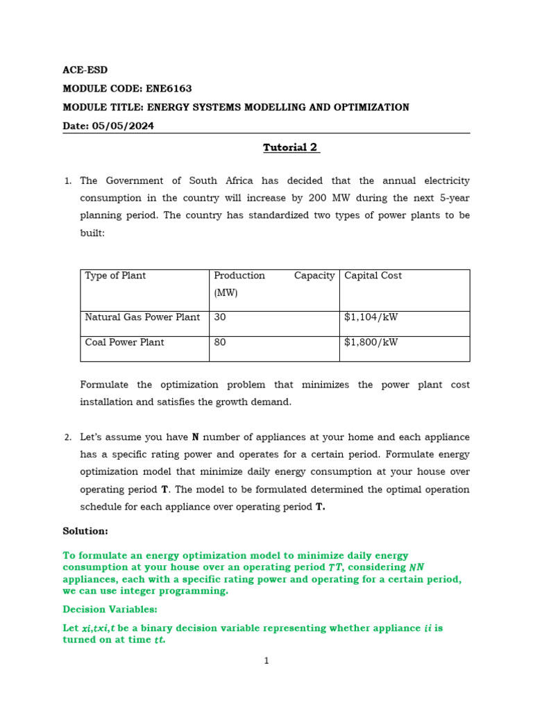 Tutorial 2 | PDF | Mathematical Optimization | Power Station