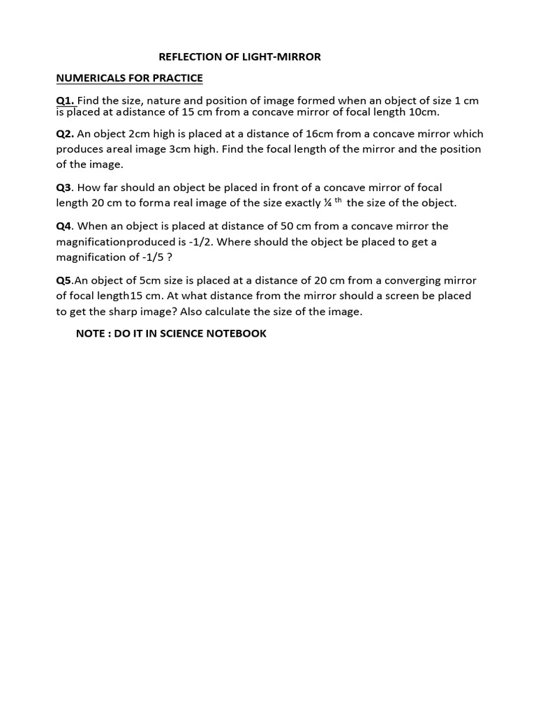 CLASS X Mirror Numericals | PDF