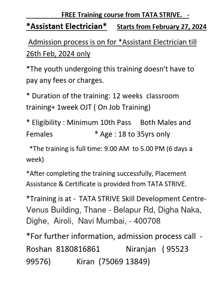 Free Assistant Electrician Training | PDF | Career & Growth | Finance ...