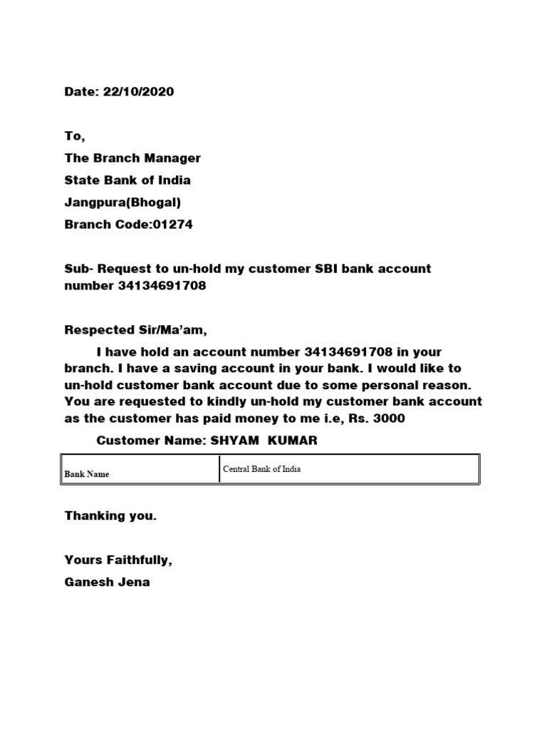 Unhold Sbi Letter | PDF | Business | Finance & Money Management