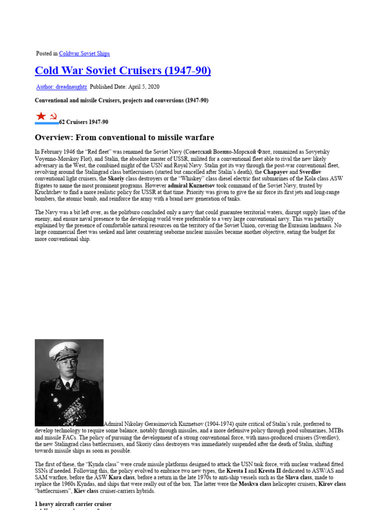 Cold War Soviet Cruisers (1947-90) | PDF | Cruiser | Aircraft Carrier