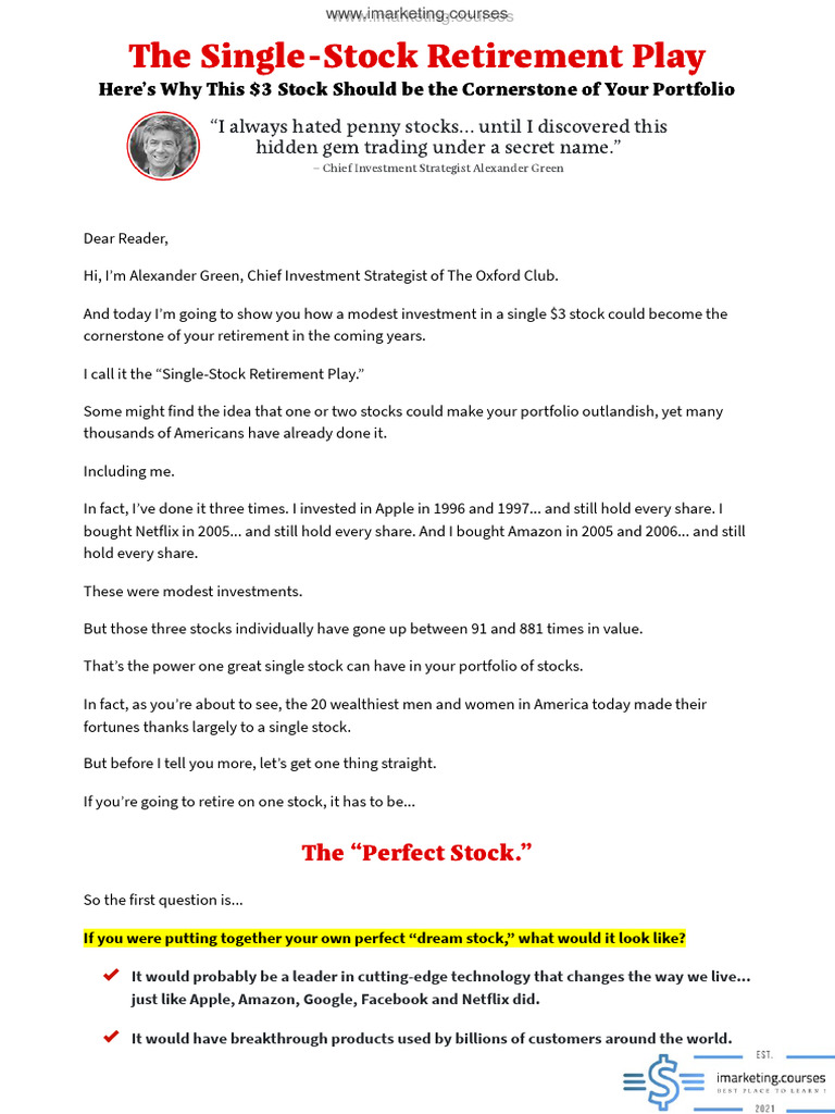 $3 Stock: Your Retirement Cornerstone | PDF | Stocks | Investing