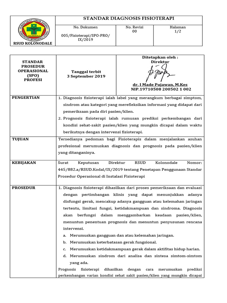 SPO Standar Diagnosa Pasien | PDF