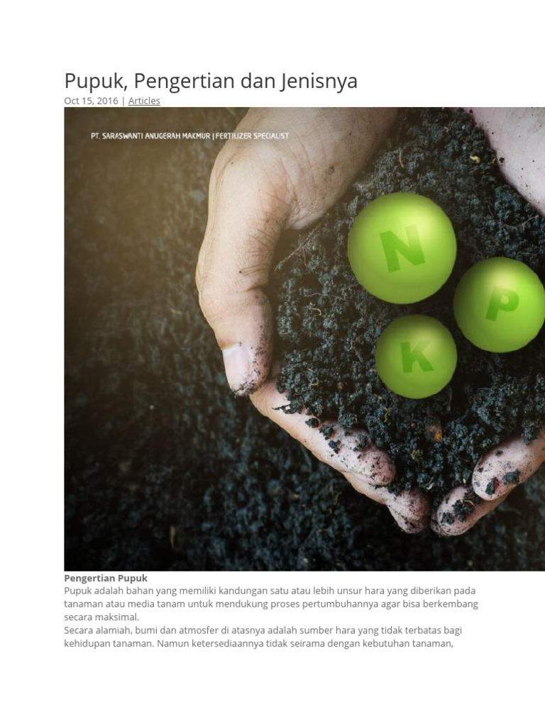 Pupuk, Pengertian Dan Jenisnya | PDF